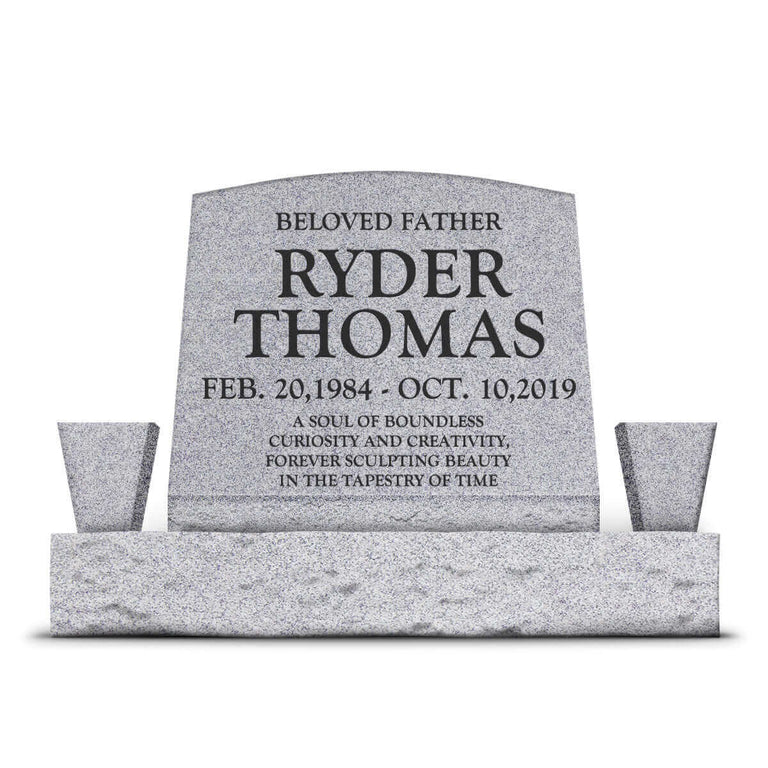 20″ x 10″ x 16″ Slant Headstone with 34″ Base & Two Vases