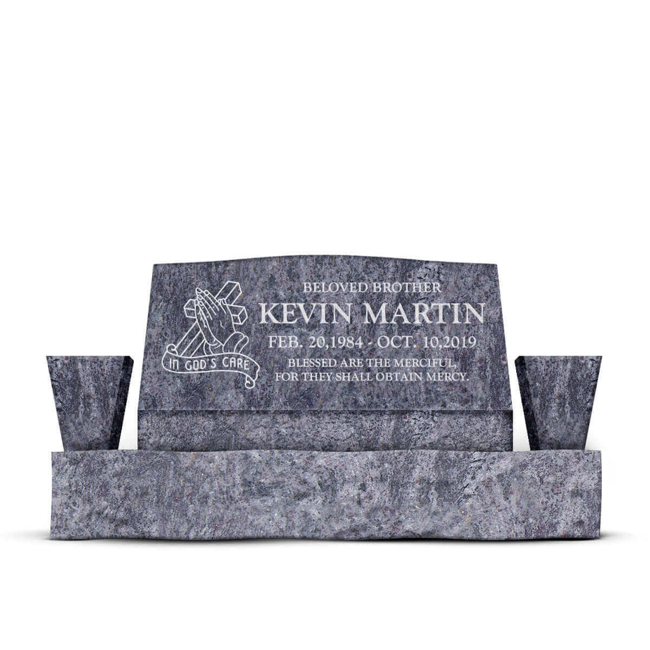 36″ x 10″ x 16″ Slant Headstone with 52″ Base & Two Vases