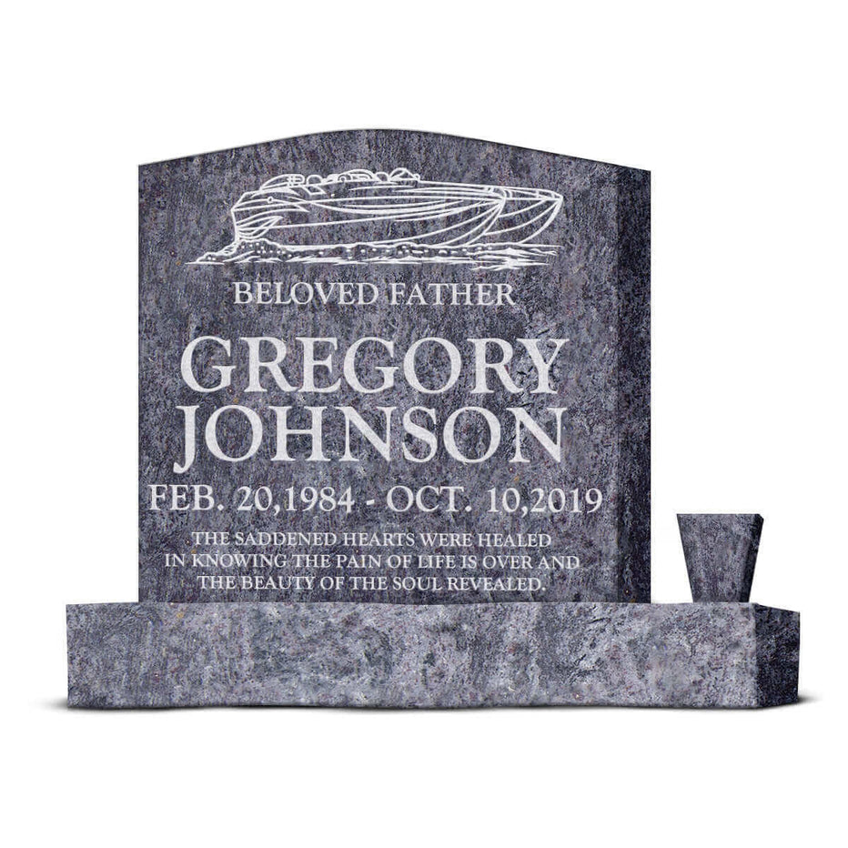 24″ x 6″ x 24″ Upright Headstone with 36″ Base & Vase