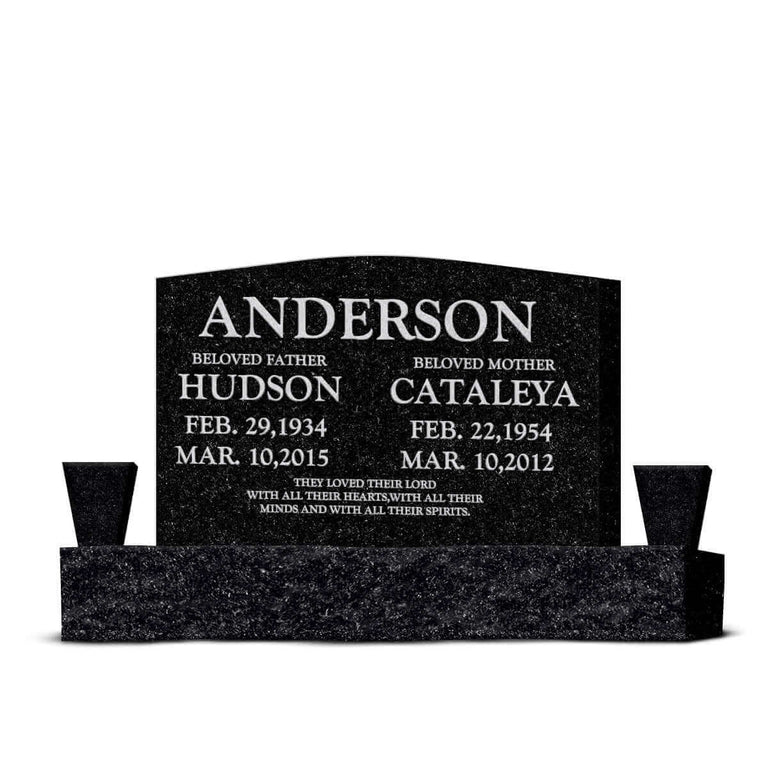 36″ x 6″ x 24″ Upright Headstone with 54″ Base & Two Vases