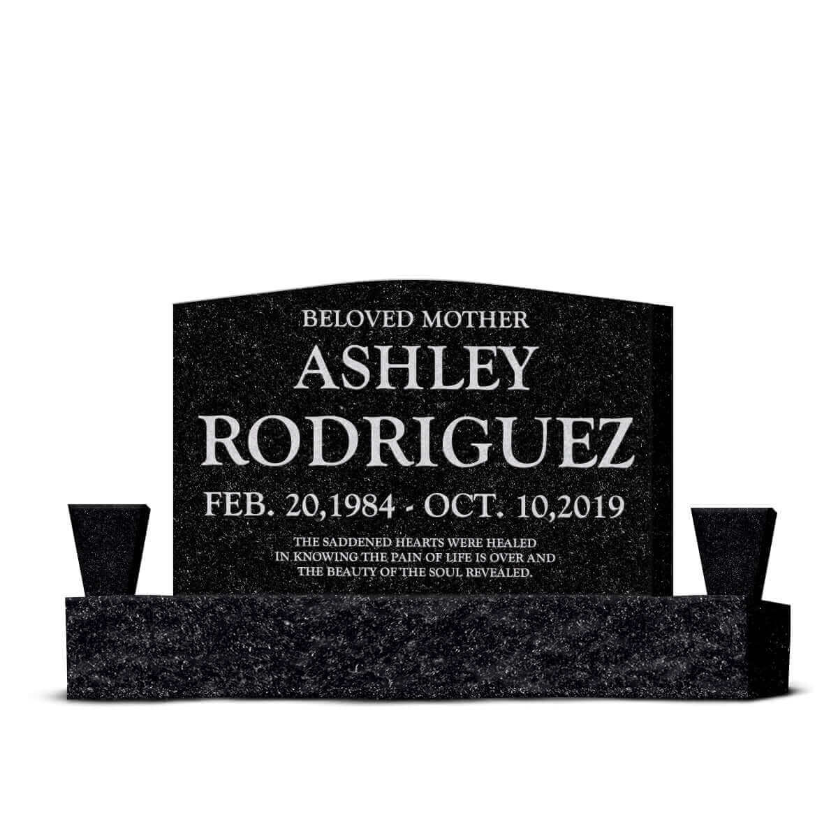 30″ x 6″ x 20″ Upright Headstone with 48″ Base & Two Vases 30″ x 6″ x 20″ Upright Headstone with 48″ Base & Two Vases