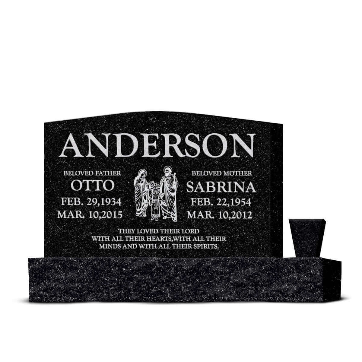 30″ x 6″ x 20″ Upright Headstone with 42″ Base & Vase