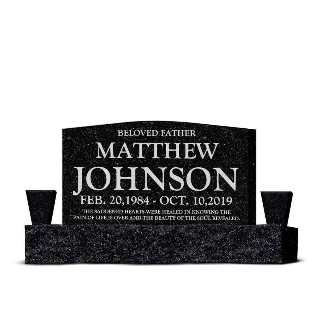 42″ x 6″ x 24″ Upright Headstone with 54″ Base & Two Vases