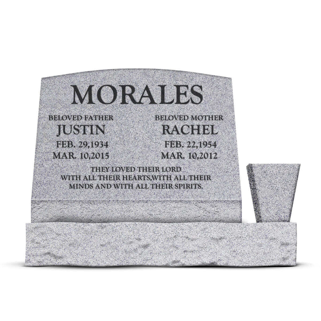 24″ x 10″ x 16″ Serp Top Slant Headstone with 34″ Base & Vase