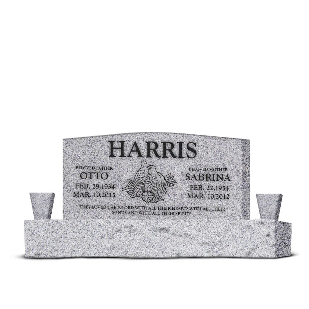 48″ x 6″ x 24″ Upright Headstone with 66″ Base & Two Vases