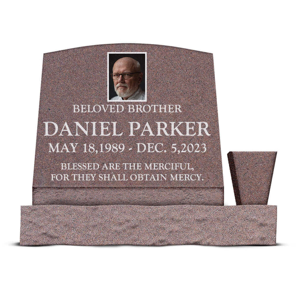 20″ x 10″ x 16″ Slant Headstone with 30″ Base & Vase