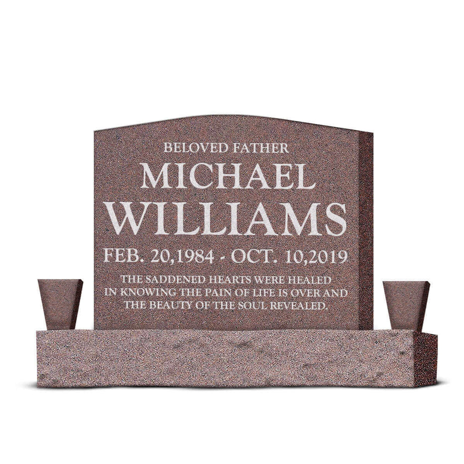 24″ x 6″ x 20″ Upright Headstone with 40" Base & Two Vases