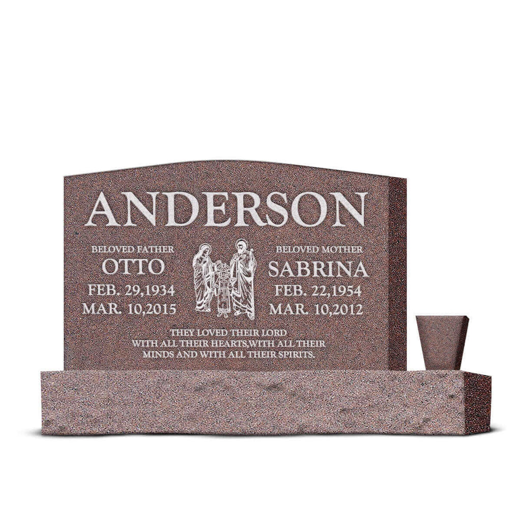 30″ x 6″ x 20″ Upright Headstone with 42″ Base & Vase