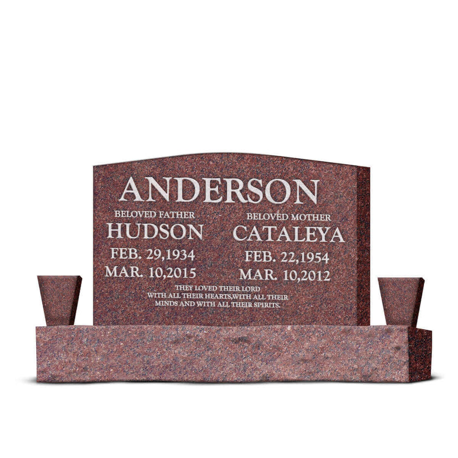 36″ x 6″ x 24″ Upright Headstone with 54″ Base & Two Vases